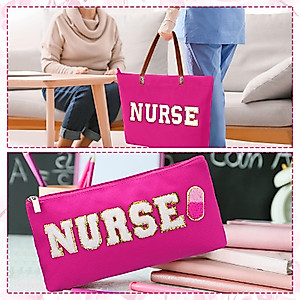 Locmeo 2 Pcs Tote Bag Gift for Teacher Nurse Dance Preppy Makeup Bag Cosmetic Women Chenille Letter School party(Nurse)