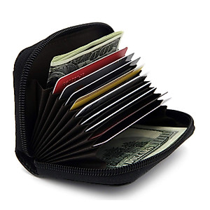 ZHOMA RFID Blocking Genuine Leather Credit Card Case Holder Security Travel Wallet - Black