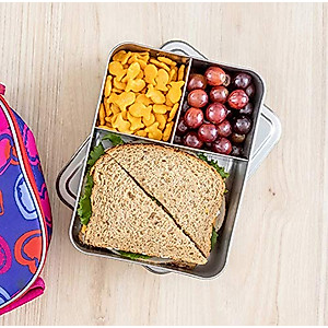 WeeSprout 18/8 Stainless Steel Bento Box (Large) - 3 Compartment Metal Lunch Box, for Kids & Adults, Bonus Dip Container, Fits in Lunch & Work Bags, Dishwasher & Freezer Friendly