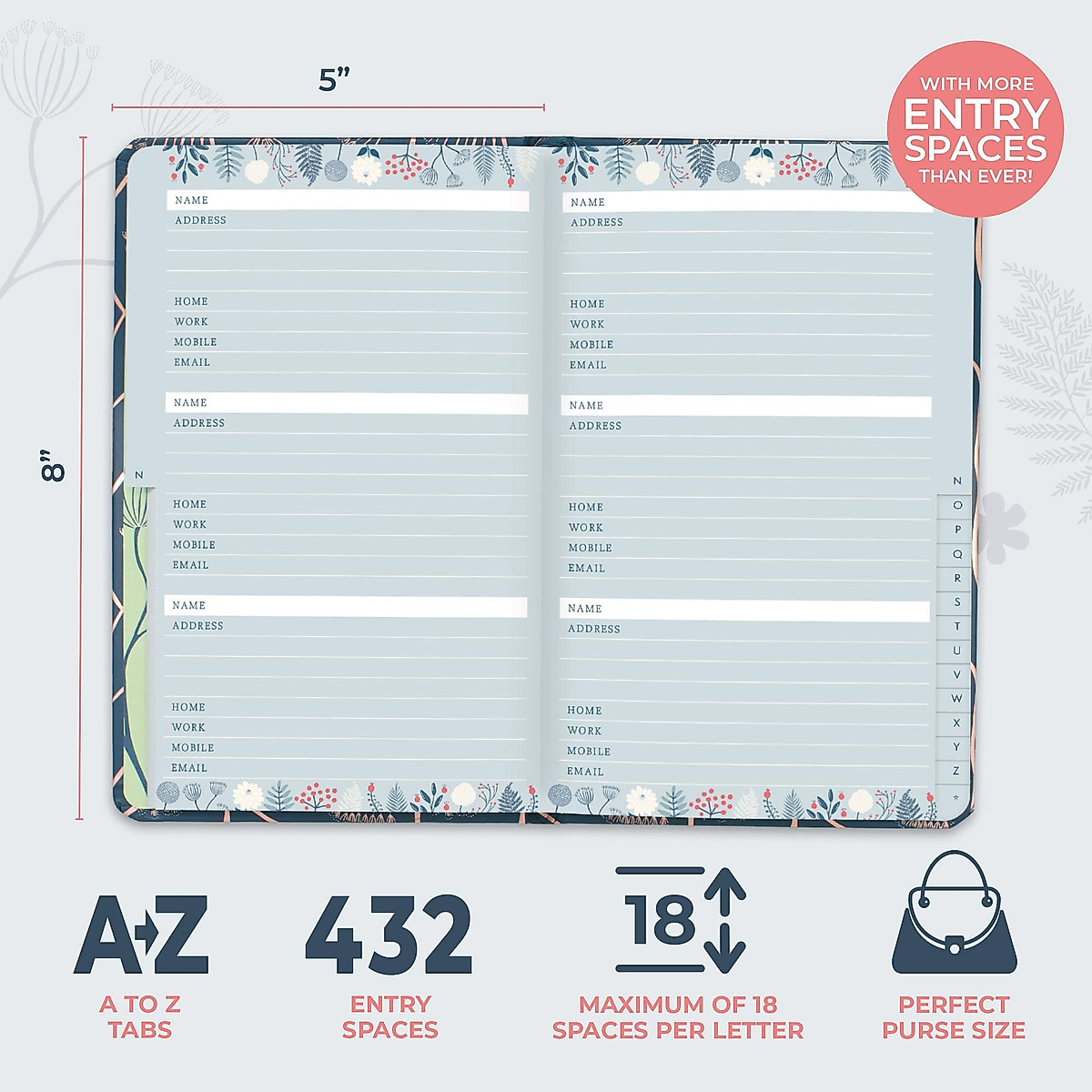 Boxclever Press Small Address Book with Over 400 Spaces! Hardcover Address Book with Alphabetical Tabs, Pocket & Change of Address Labels. Stunning Address Books - 8 x 5''