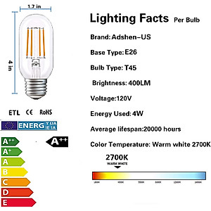 liveMAX LED Tubular Bulb 4W,E26 Clear Edison Bulb,40W Equivalent 400 Lumens, Antique Edison Style LED Filament Light Bulbs,2700K Warm White Non Dimmable Pack of 6