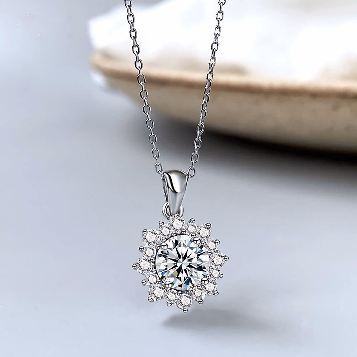 BLIVSTAR Moissanite Necklaces for Women 925 Sterling Silver Necklace with 1CT Diamond 18K Plated Pendant Dainty Jewelry Gift for Women Mom Girls