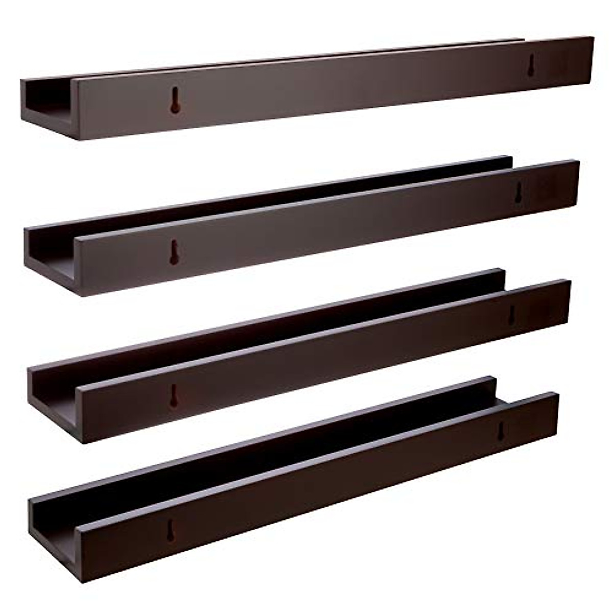 Kiera Grace Set of Four Edge Simple & Classic Decorative Engineered Wood Floating Wall-Mounted Picture Frame Shelves for Home, Room, & Office, 23" L x 4" W x 2" H, Brown