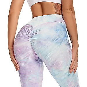 Bblulu Womens High Waist Ruched Butt Lifting Leggings Scrunch Textured Compression Yoga Pants Tie-Dyed Booty Workout Tights