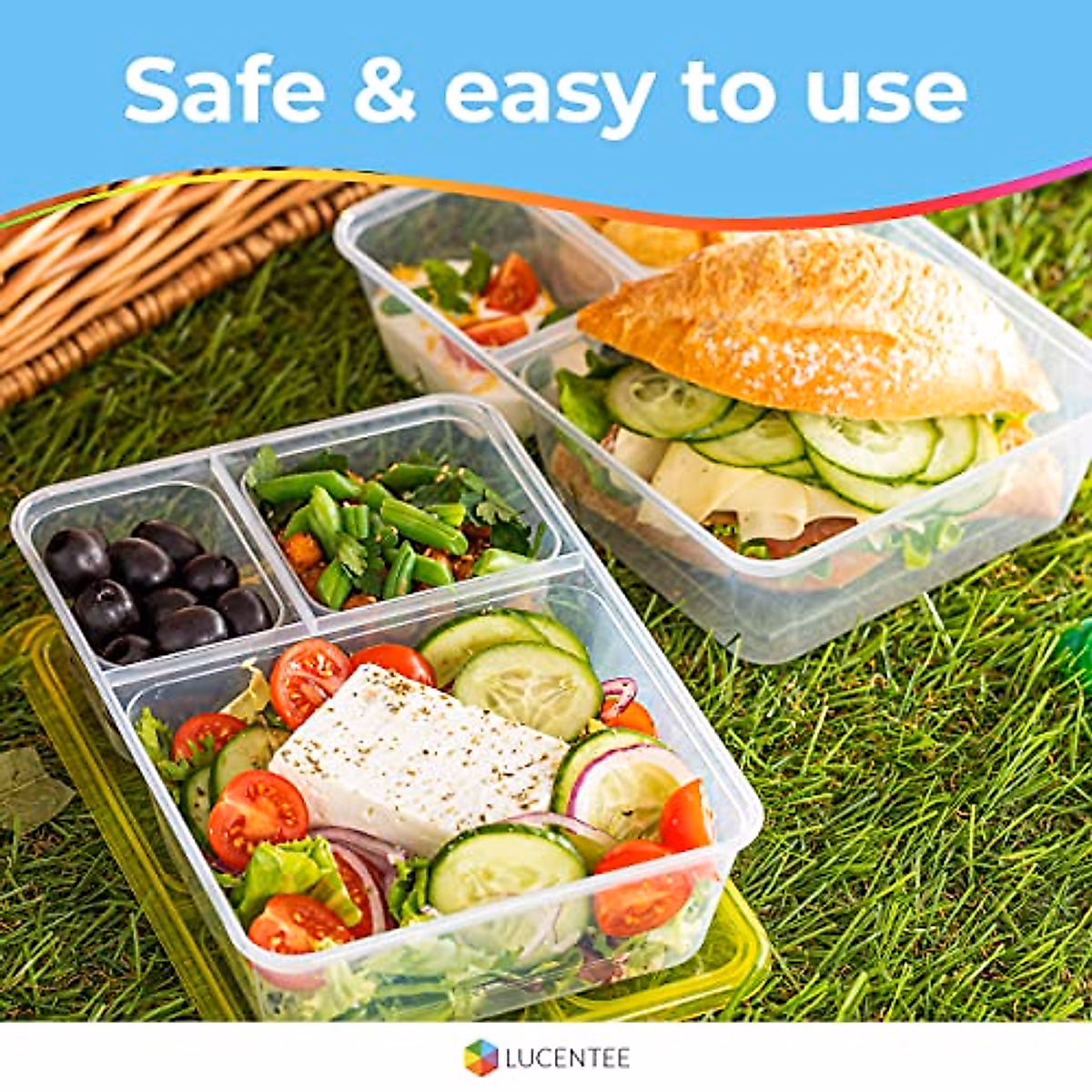 LUCENTEE 7-Pack Snack Containers - Bento Snack Box - Snack Containers - Lunch Containers Snack Container, 3 Compartment Food Container, Lunch Box, Bento Box, Meal Prep Container Microwave Safe