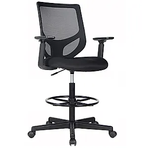 ZUNMOS Tall Office, Drafting High, Ergonomic Mesh Computer Task Table Chairs with Adjustable Armrests and Foot-Ring for Standing Bar Height Desk, Black