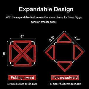 Set of 5 Silicone Trivet Mat Expandable Hot Pot Holder with Stainless Steel Frame for Home Kitchen Heat Resistant Insulated Hot Pads Coasters Table Dish Mat Tableware Placemat for Hot Pans Bowls