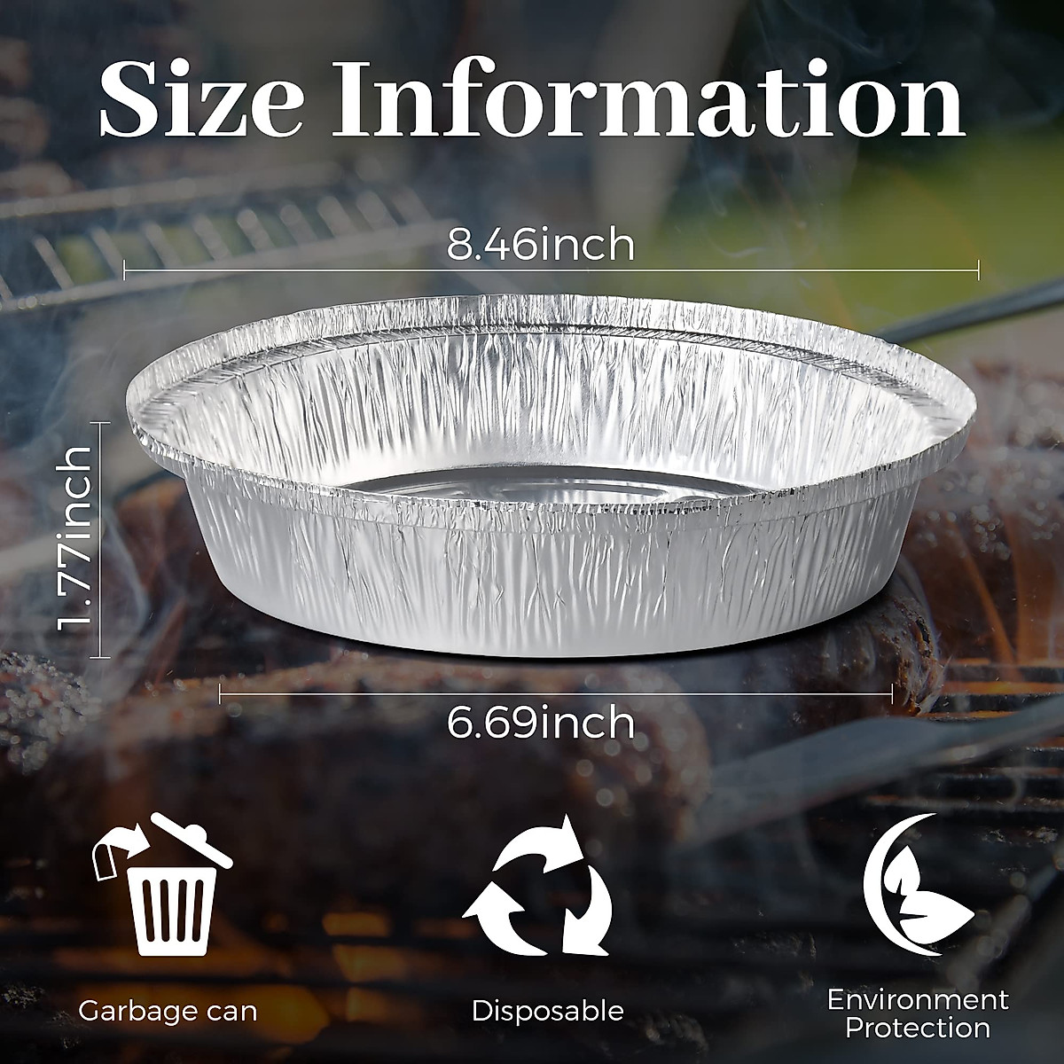 (50 Pack) Premium 8-Inch Round Aluminum Foil Pans, Heavy Duty Disposable Food Container without Lids, Tin Foil Pans Perfect for Roasting, Grilling, Storing, Cooking, Meal Prep for Baking Lovers