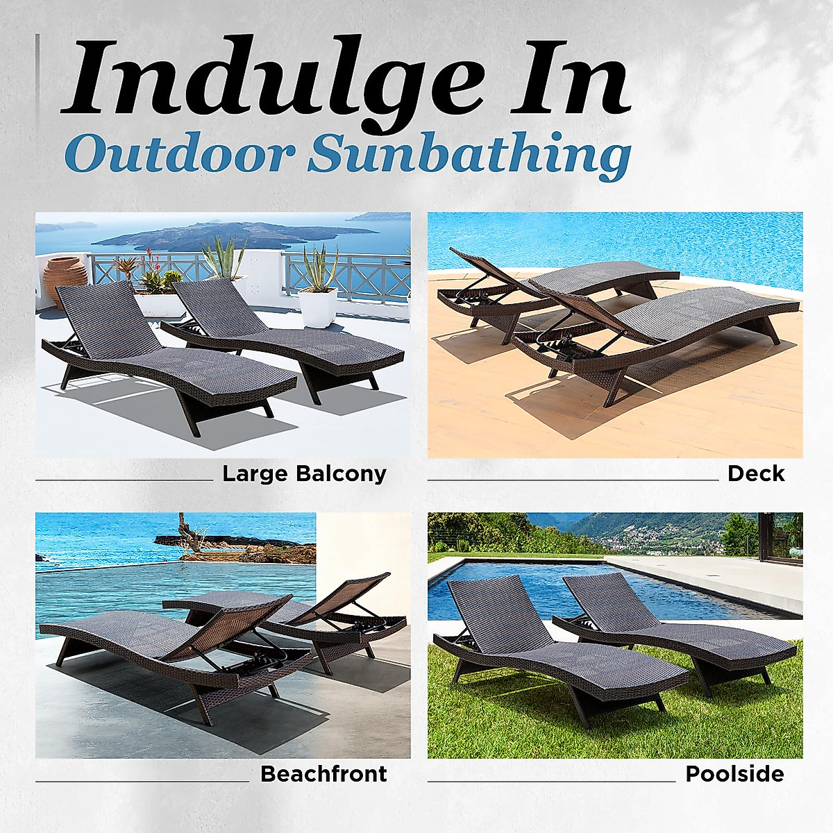 IDZO Katalina Chaise Lounge Set of 2-500lbs Support, UV Wicker, Ergonomic Wave Design, Reclining Backrest, Patio Furniture Set, Multi-Brown