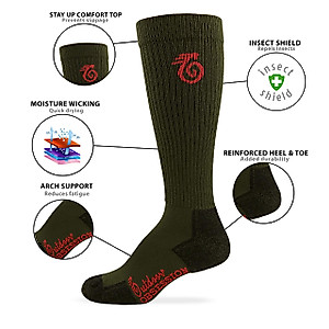 Outdoor Obsession Mens Insect Shield over the calf Socks 3 Pair Pack (Olive, Men's Shoe Size 6-9 - Sock Size Medium)