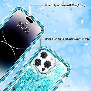 WOLLONY for iPhone 14 Pro Max Case Glitter Floating Liquid Shiny Quicksand Case for Women Girls Heavy Duty Shockproof Protective Case Hard PC Bumper Soft TPU Cover for iPhone 14 Pro Max 6.7'' Blue