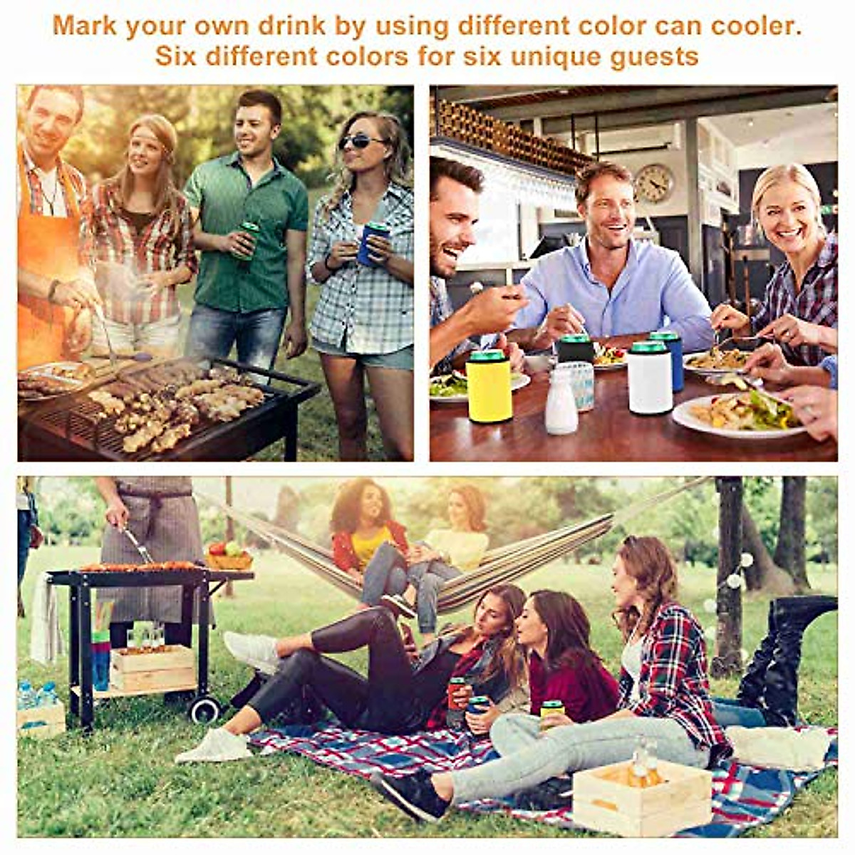 Insulated Beer Can Cover Sleeve Cooler,Neoprene with Stitched Fabric Edges (All Color 6-Pack)