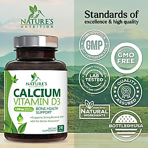 Calcium 1200 mg Plus Vitamin D3, Bone Health & Immune Support - Nature's Calcium Supplement with Extra Strength Vitamin D for Extra Strength Carbonate Absorption Dietary Supplement - 240 Tablets