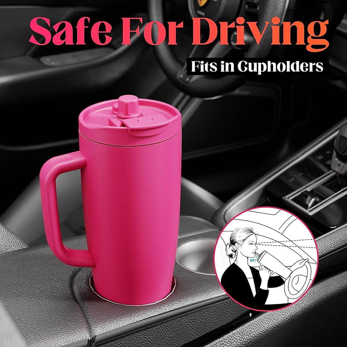 FOHGEE 40oz Tumbler with Handle and Straw Lid【Magnetic lid + Removable built-in straw】100% Leak-proof Travel Coffee Mug, Stainless Steel Insulated Cup, Keeps Cold for 24Hrs (ChillWave Rosy Bloom)