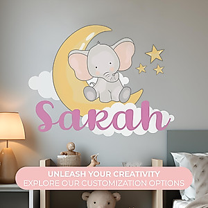 Personalized Name Elephant Family Decals I Baby Girl Nursery Decor I Elephant Decor Baby Shower I Pink Elephant Wall Decor for Girls Room I Baby Room Decor I Multiple Size & Color Options