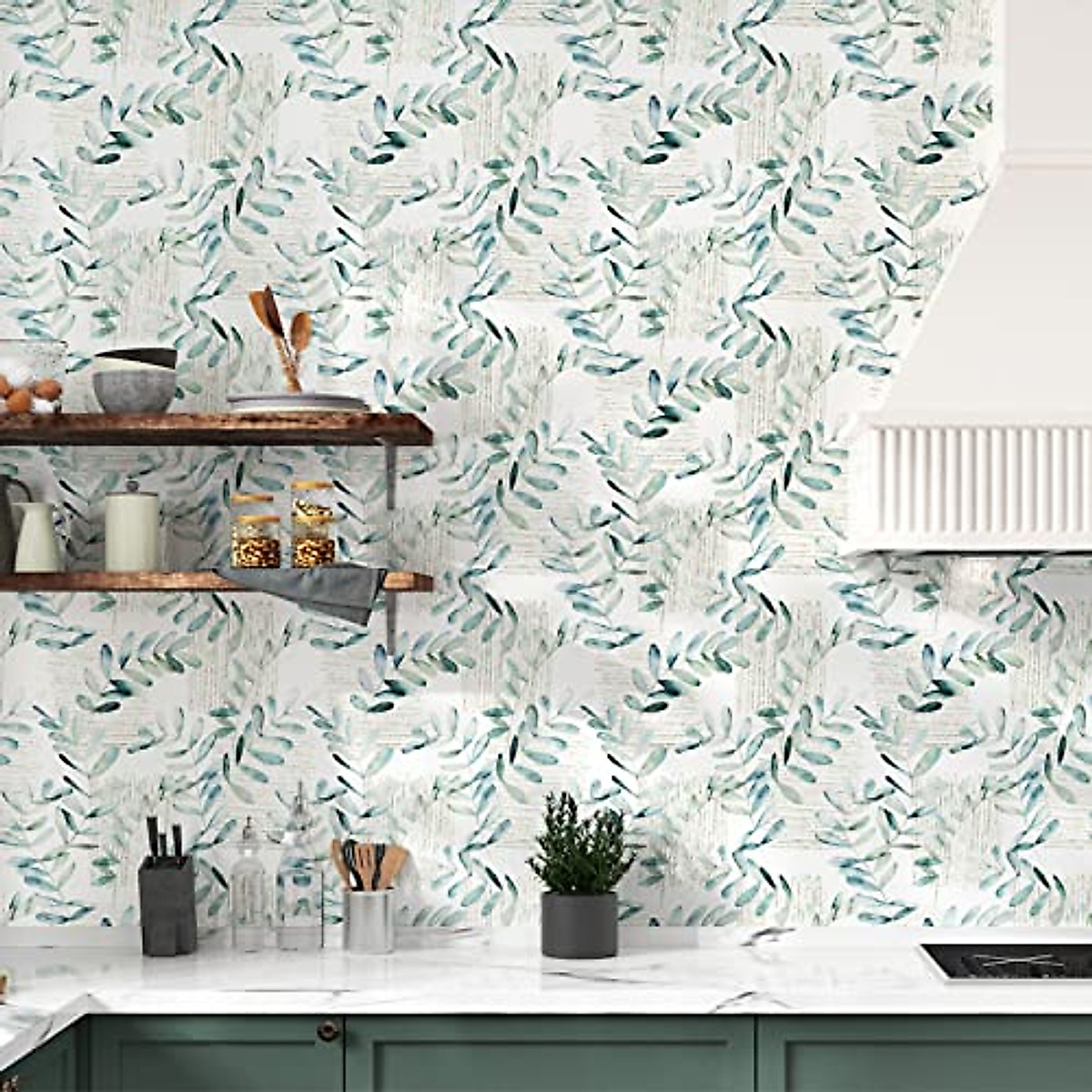STICKEEP Blue Leaf Floral Peel and Stick Wallpaper Modern Floral Contact Paper Self Adhesive Geometric Leaf Wallpaper for Bedroom Walls Bathroom Laundry Room Cabinets Removable Wallpaper 24"x118"
