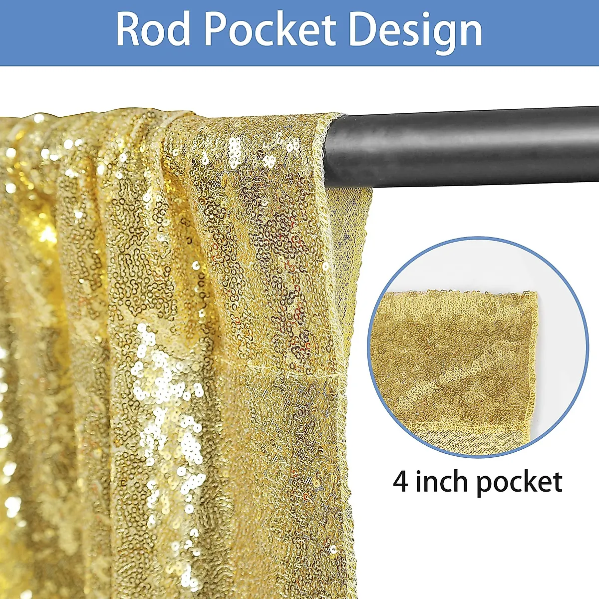 Hahuho Gold Sequin Backdrop Curtain, 4PCS 2FTx8FT Glitter Backdrop Curtain for Parties, Christmas, Wedding, Party Decoration（4 Panels, 2FT x 8FT, Gold