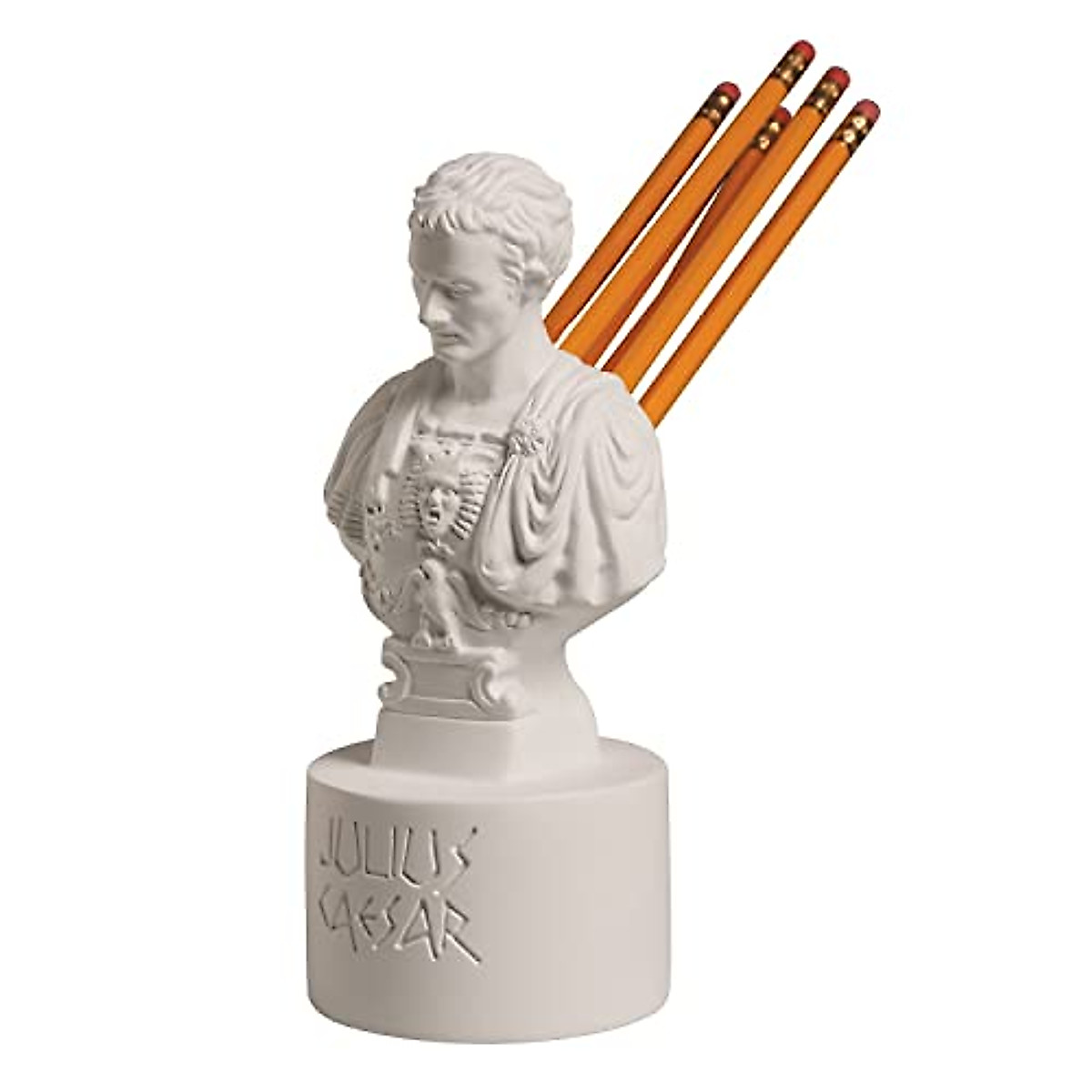 WHAT ON EARTH Julius Caesar Pencil Holder Stab Back Ides of March Pencil Holder for Desk, Roman Bust Statue with Back Stabbed Holes