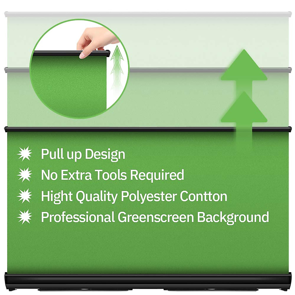 ZUOCHEN Green Screen Backdrop 3.6x6.6FT Portable Collapsible Chromakey Background Panel with Solid Aluminium Shell, Pull Up Wrinkle-Resistant Fabric for Twitch Streaming, YouTube Videos, Live Game