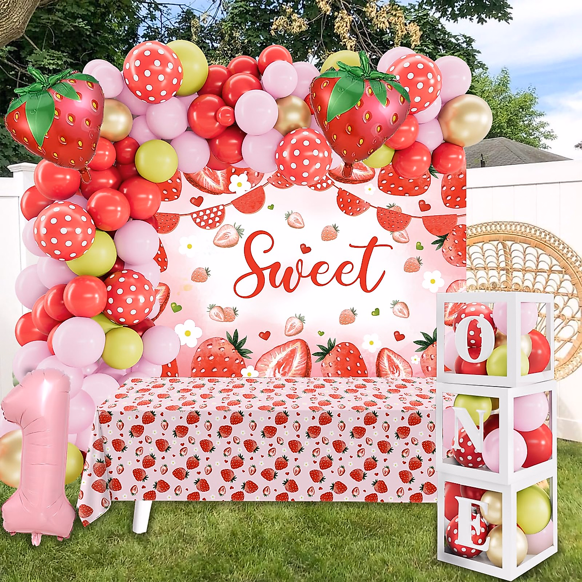 Strawberry First Birthday Decor for Girl-Strawberry Balloon Arch with Baby Boxes, Strawberry First Backdrop for Sweet One Girl 1st Birthday Party,Strawberry Party Decorations,Girl Baby Shower Party