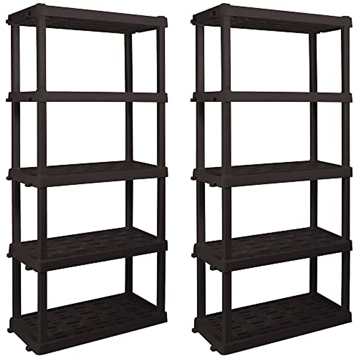 OYTHO 74" H x 18" D x 36" W 5 Shelf Plastic Garage Shelves, Pack of 2 Storage Shelving Units, Black 750 lbs Capacity