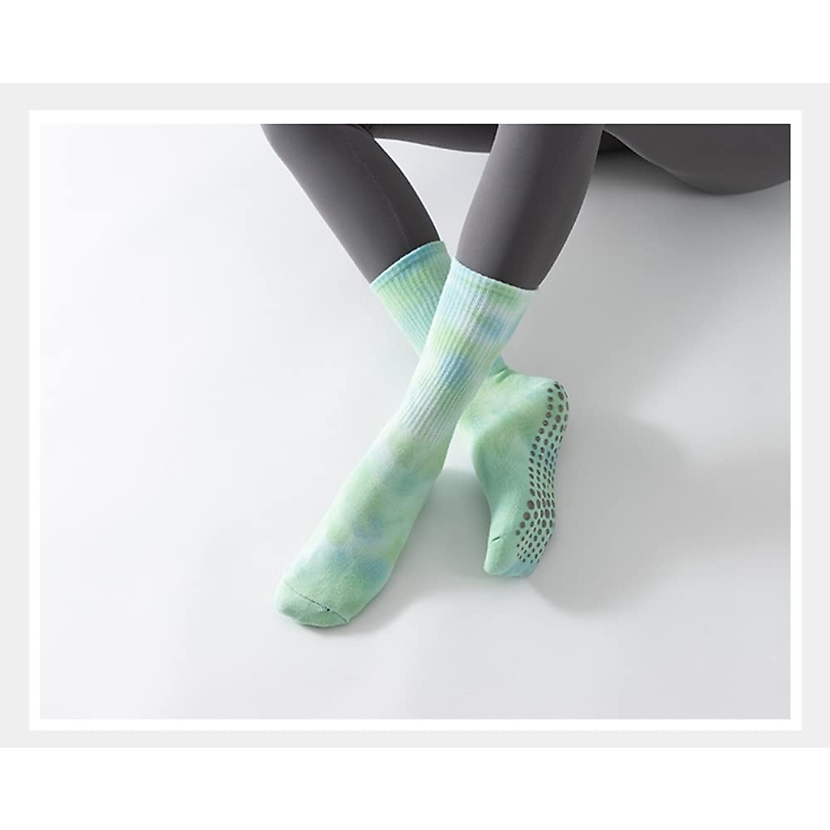 EGEN Dye Tie Yoga Socks for Women Man Novelty Print Non Skid Socks Non Slip Grip for Pilates Barre Ballet Sport (Green)