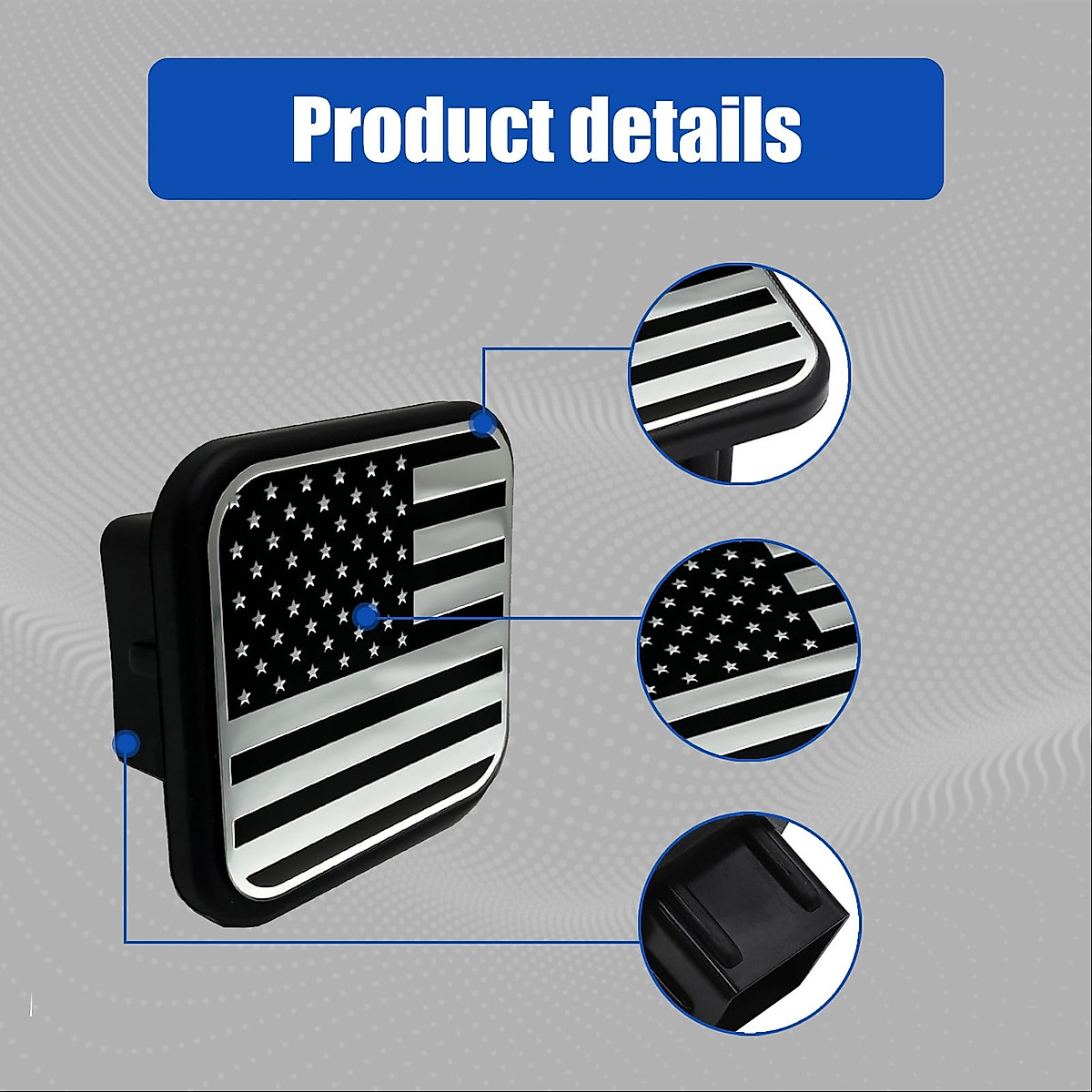 Fogfar 1 PC Square Tow Hitch Dust Plug, 3.14" x 3.14" x 1.96" American Flag Pattern Tow Tube Square Cover, Trailer Receive Tube Plug, Fits 2" x 2" Receiver Tube (Black)