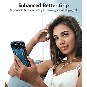 FNTCASE for iPhone 15 Protective Phone-Case: Military Grade Dropproof Cell Phone Cover with Kickstand & Slide | Heavy Duty Rugged Phonecase Bumper Textured | Heavy Duty Protector(Blue)