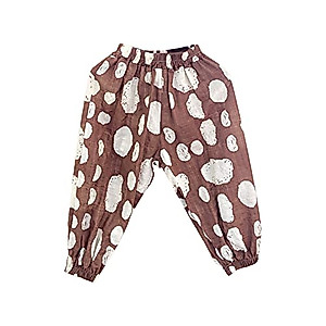AwarFy Toddler Kids Baby Girls Boys Cotton Polka Dots Linen Elastic Basic Long Pants Bloomers Casual (Coffee #2, 5-6 Years)