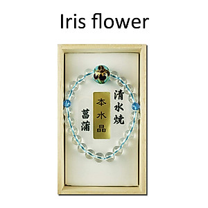 京都あさひ屋 Handmade Kyoto Kiyomizu-yaki & Crystal Bracelet Flower Beads Japanese Juzu Bracelet for Women Gifts (iris Flower)