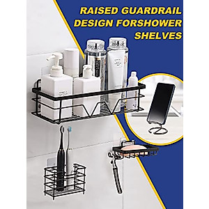 GOJUSO 6-Packs Bathroom Shower Shelves 2 Size Caddy Hair Dryer Holder Wall Mounted Toothbrush Holder Phone Stand for Desk No Drilling Hanging Wall Mount Bathroom Accessories