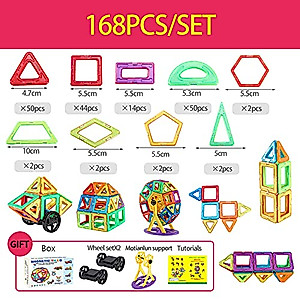 ZKA Magnetic Tiles, STEM Educational Building Kit, Clear Color Cagnetic Blocks Toy, Birthday Gift for Boys and Girls (168PCS)