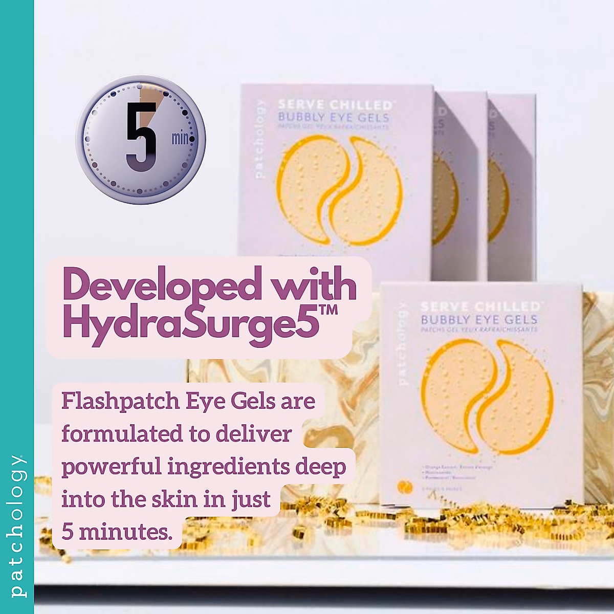 Patchology Serve Chilled Bubbly Eye Gels with Niacinamide, Hydrating Under Eye Patches with Niacinamide and Vitamin C, Under Eye Gel Pads with Gel Technology, Facial Skin Care Products - 5 Pairs