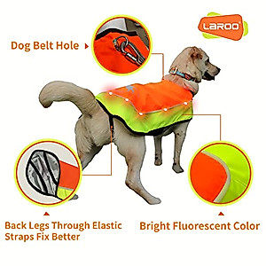 LaRoo Dog Raincoat Night Safety Pet T Shirts with LED Light & Reflective Strip, Waterproof Dog Vest Jacket Breathable Lightweight Slicker, Fashion Dog Outfit Coats for Puppy Small Dogs to Large Dogs