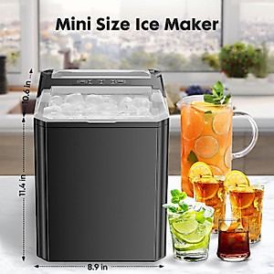 Ice Maker, Portable Countertop Icemaker Machine, Self Cleaning Quiet 2 Sizes Bullet Cubes Makers, 9 Cubes in 6 Mins, 26lbs/24Hrs with Ice Scoop, Basket for Home Kitchen Party