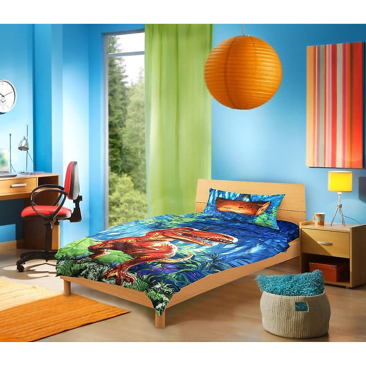 Toy To Enjoy Complete 4-Piece Toddler Dinosaur Bedding Set Premium Microfiber Set with Comforter, Top Sheet, Fitted Sheet & Pillowcase- Crib & Toddler Mattress Dino Sheet Set for Boys and Girls