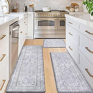 ASPMIZ 3 Pieces Kitchen Mats Cushioned Anti Fatigue, Waterproof PVC Runner Rug Kitchen Memory Foam Rugs Non Slip Kitchen Mats for Floor, Alfombras para Cocina, 18'' x 30'' + 18'' x 48'' + 18'' x 60''