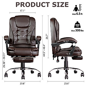 BXCSMFA Executive Office Chair Black Leather Reclining Office Chair with Footrest, Ergonomic Massage Office Chair Comfortable Adjustable Computer Task Rolling Chair (Amber Massage Executive Chair)