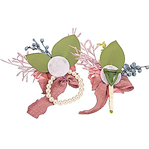 Weslymoo Burnt Orange Rose Wrist Corsage and Boutonniere Set Artificial Prom Flower Corsage Wristlet Band Bracelet and Boutonniere for Men Wedding Accessories Prom Stuff Decorations