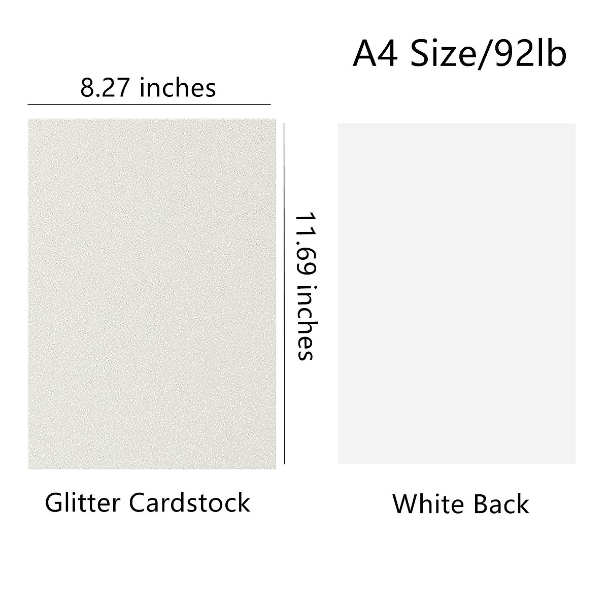 Hysiwen 20 Sheets White Glitter Cardstock, 250gsm/92lb A4 Sparkly Paper for Making Cards, Invitations, Paper Crafts, Party Decoration