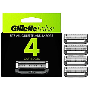 Gillette Mens Razor Blade Refills with Exfoliating Bar by GilletteLabs, Compatible Only with GilletteLabs Razors with Exfoliating Bar and Heated Razor, 4 Razor Blade Cartridges