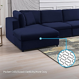 Mjkone 144'' Oversized U Shape Sectional Sofa Couch with Reversible Ottoman. 6 Pieces Modular Sofa Couch with 2 Free Cushions. Free Combination, Living Room Furniture, Deep Blue