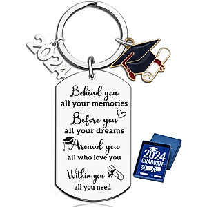 Covanlumci 2024 Graduation Keychain,Graduation Key Chain 2024,Class of 2024 Graduation Gifts for Seniors Students College Students High School Student(Silver)