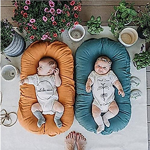 2 Pack Baby Lounger Cover for Newborn, Organic Cotton Muslin Lounger Pillow Case for Babies, Snug Fitted Removable Slipcover, Babynest Cover for Boys & Girls (Orange & Blue)