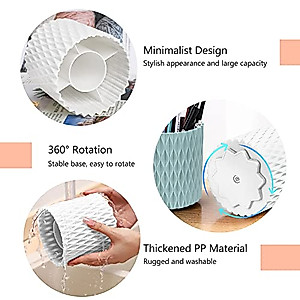 Makeup Brush Holder 360° Rotating Organizer 5 Slot Cosmetic Storage Makeup Brushes Cup Pen Holder for Vanity, Desk,Bathroom Countertops,Nordic Style Waterproof Cosmetic Display Cases (White)