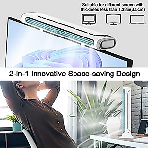 DauMeiQH Office Desk Monitor Screen Fan, Bladeless Tower Standing Fan Bar for Bedroom, 4000mAh Battery Powered Table Top Cooling Stand up Tall Fan with USB-C Charging Cable, 12 inch Air Outlet- White