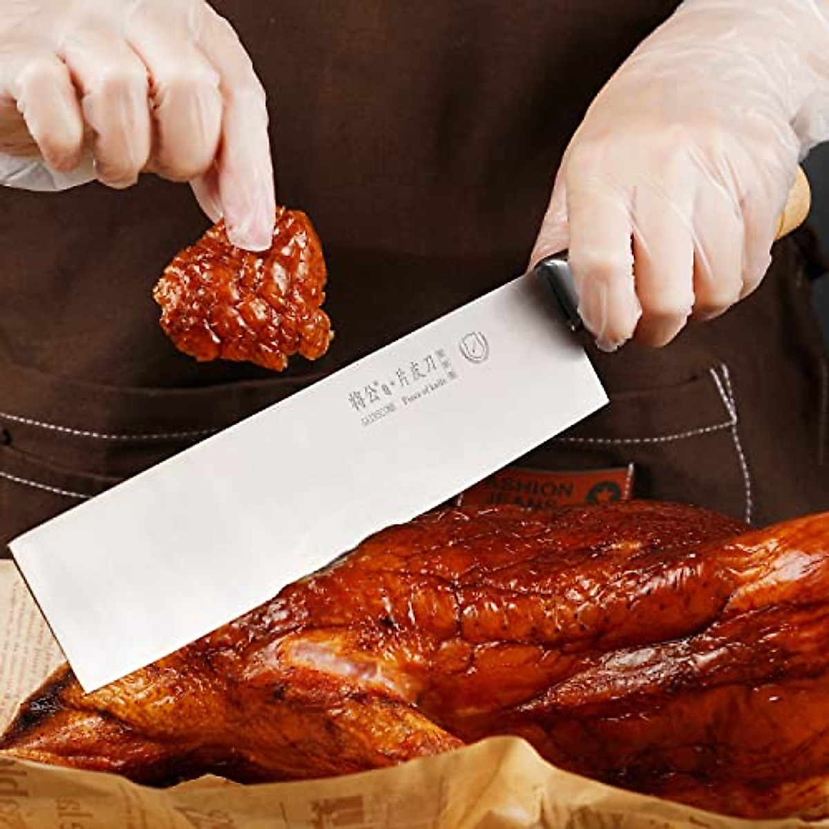 GAINSCOME Stainless Steel Chinese Chef's Knife Sharp Cleavers Slicing Knife Peking Duck Knife Beech Handle Watermelon Fruit Knife