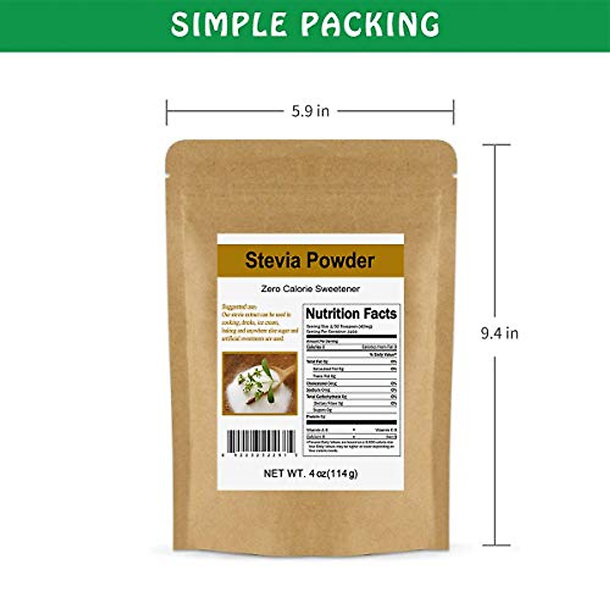 CCnature Stevia Powder Extract Natural Sweetener Zero Calorie Sugar Substitute 4oz