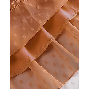 Glaoly Flower Girl Dress Summer A-Line Brown Ruffle Swiss Dot Mesh Flowy Chiffon Long Sleeve Princess Toddler Dress 5-6T