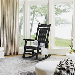 Cozyman Outdoor Rocking Chairs Set of 2, All Weather Resistant Porch Rocker Chairs with High Back, 350Lbs Support, HDPS Composite Rocking Chair for Backyard, Patio, Garden, Indoor, Black